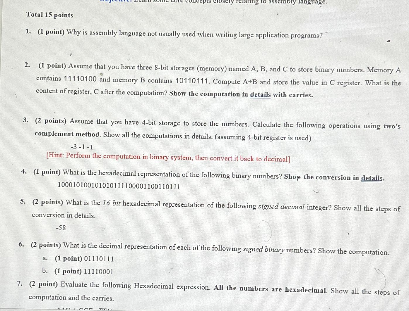 Solved Total 15 ﻿points(1 ﻿point) ﻿Why is assembly language | Chegg.com