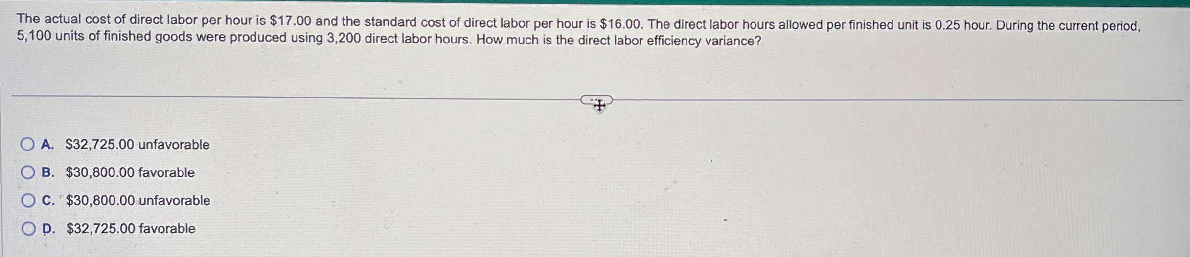 Solved The actual cost of direct labor per hour is $17.00 | Chegg.com