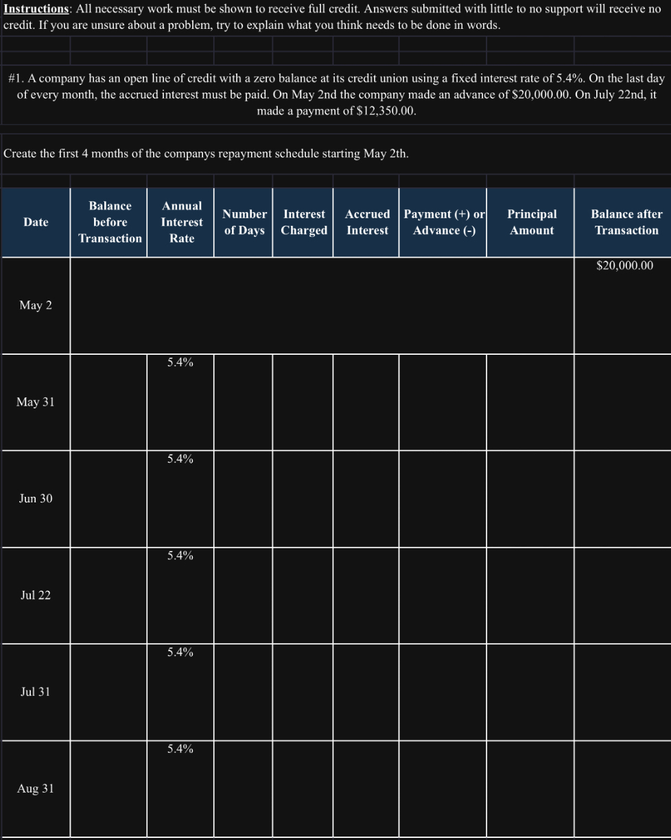 Solved Instructions: All necessary work must be shown to | Chegg.com