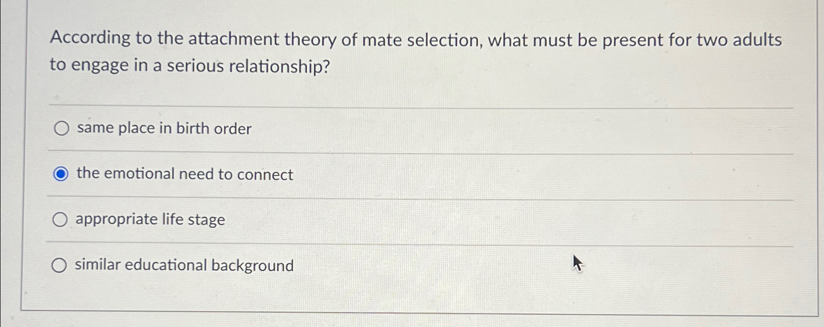 Solved According to the attachment theory of mate selection, | Chegg.com