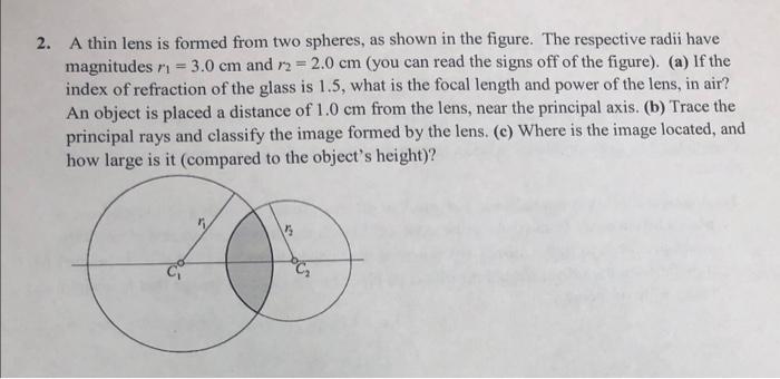 Solved 2. A thin lens is formed from two spheres, as shown | Chegg.com
