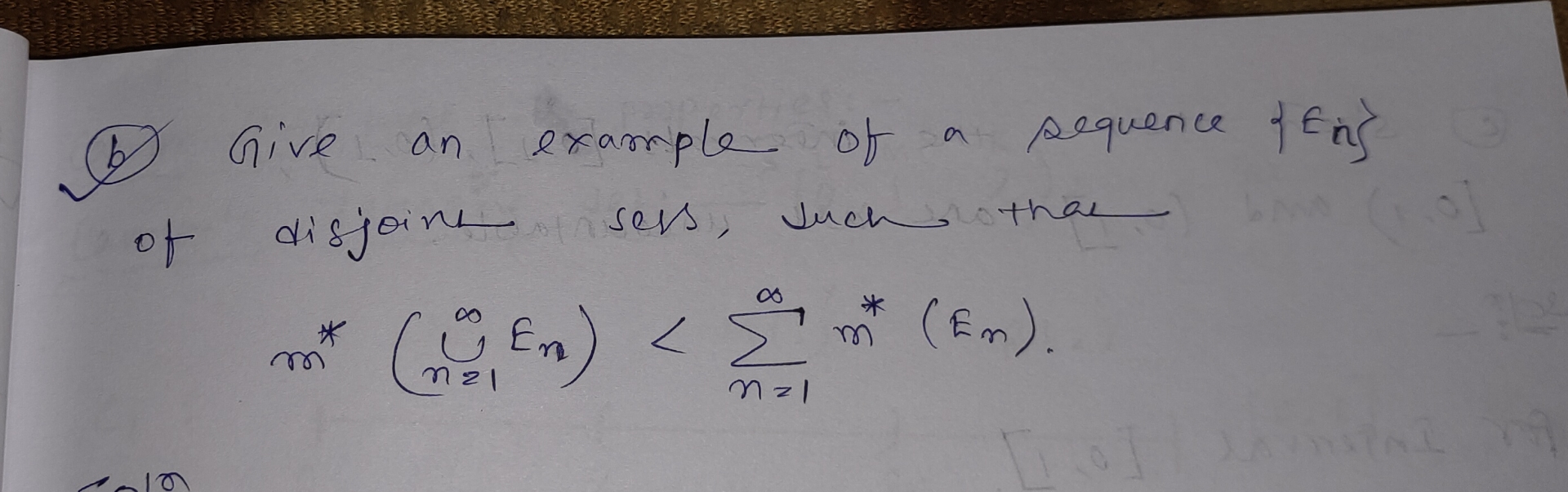 Solved (b) ﻿Give an example of a sequence {En} ﻿of disjoine | Chegg.com