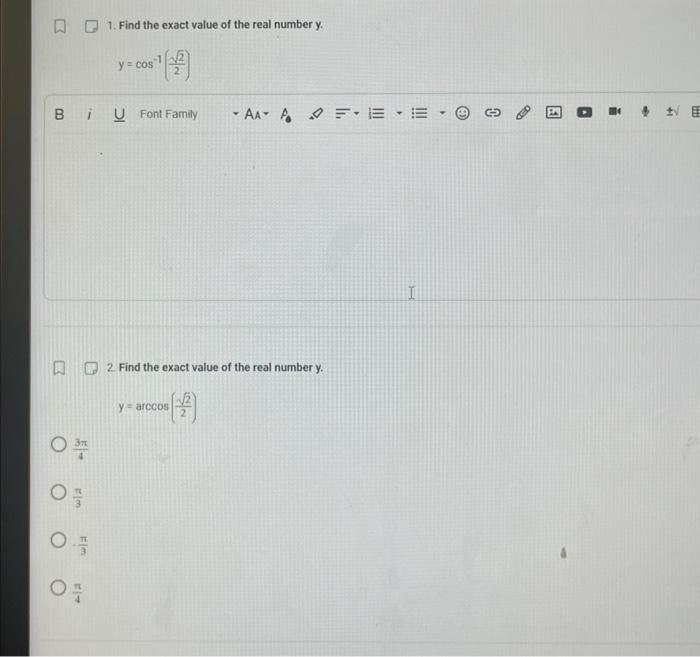 Solved 1. Find the exact value of the real number y. | Chegg.com | Chegg.com