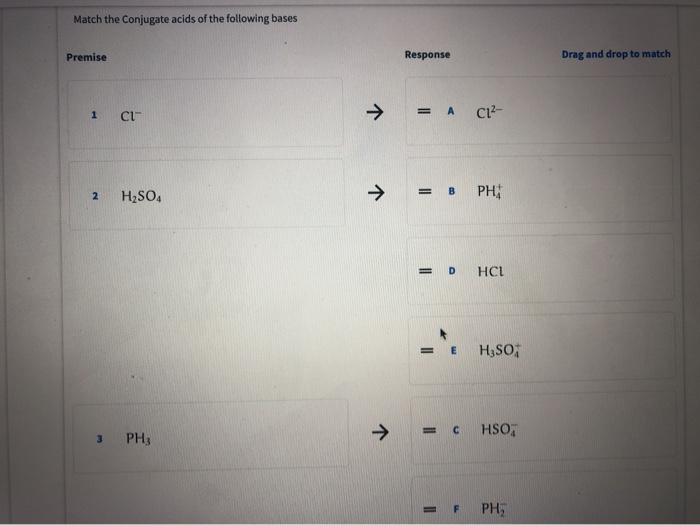 Solved Match the Conjugate acids of the following bases | Chegg.com