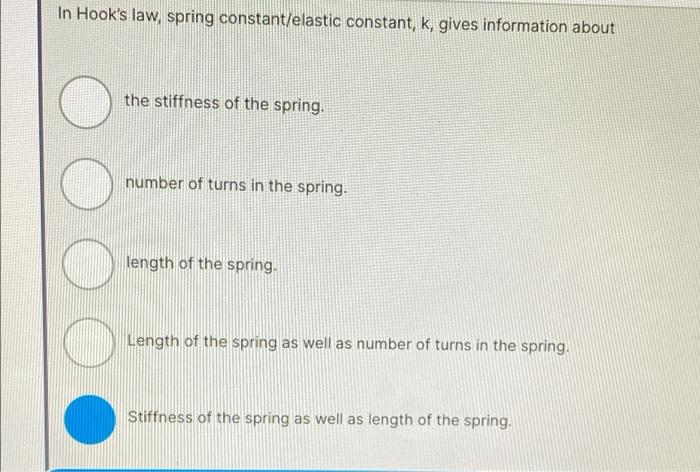 Solved In Hook's law, spring constant/elastic constant, k, | Chegg.com