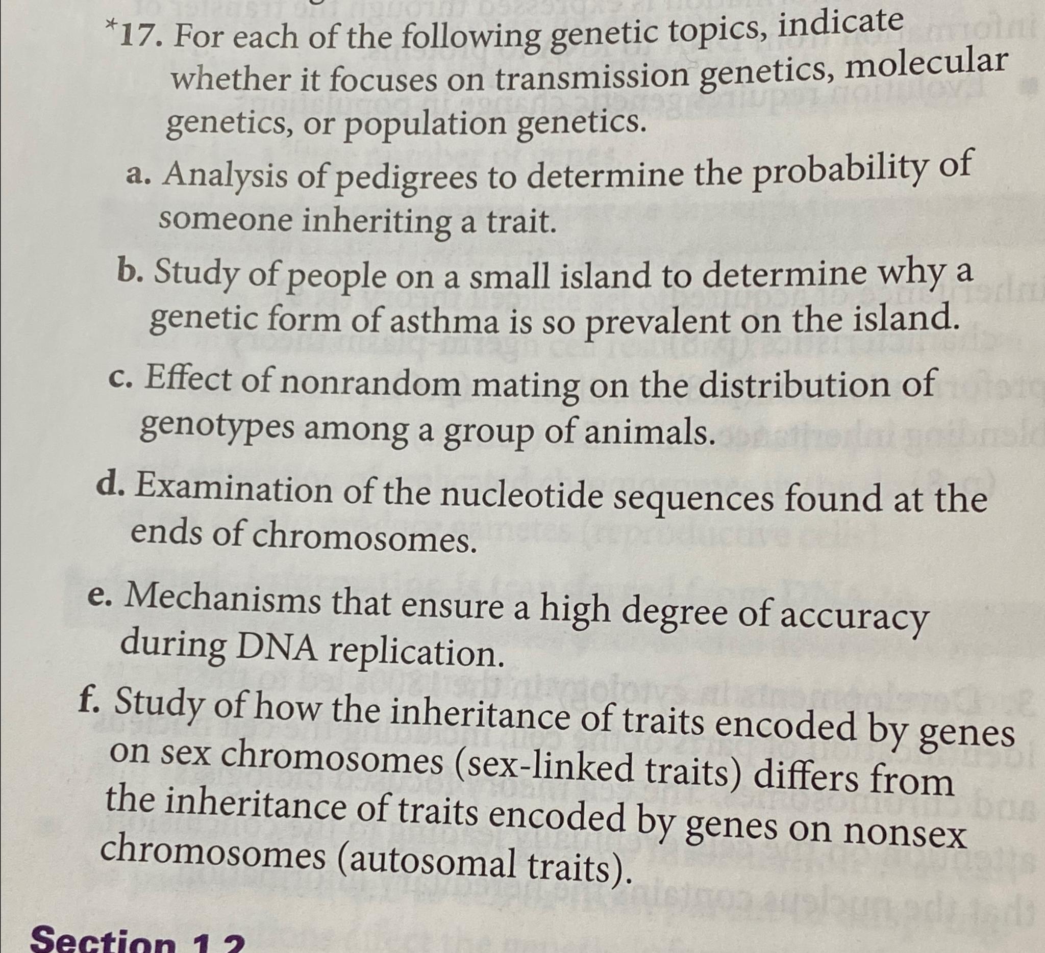 Solved ?** 17. ﻿For each of the following genetic topics, | Chegg.com