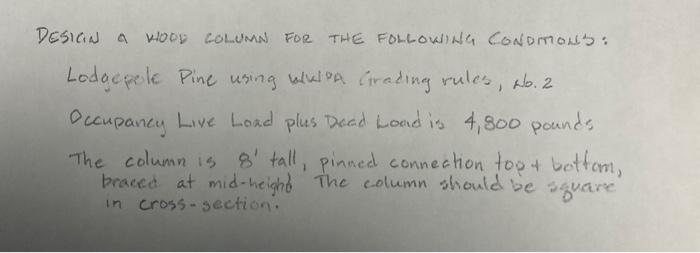 Solved DESICIN A HOOD COLUMN FOR THE FOLLOWING CONDMONS: | Chegg.com
