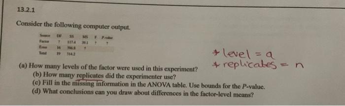 Solved Consider The Following Computer Output Level A 