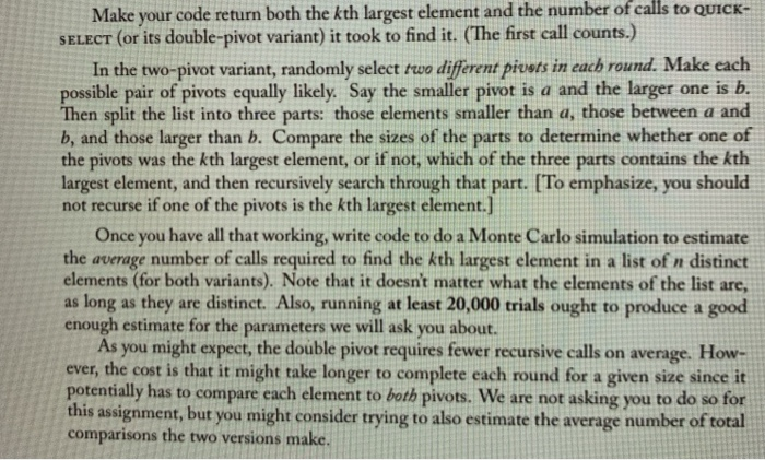 Solved Make your code return both the kth largest element | Chegg.com