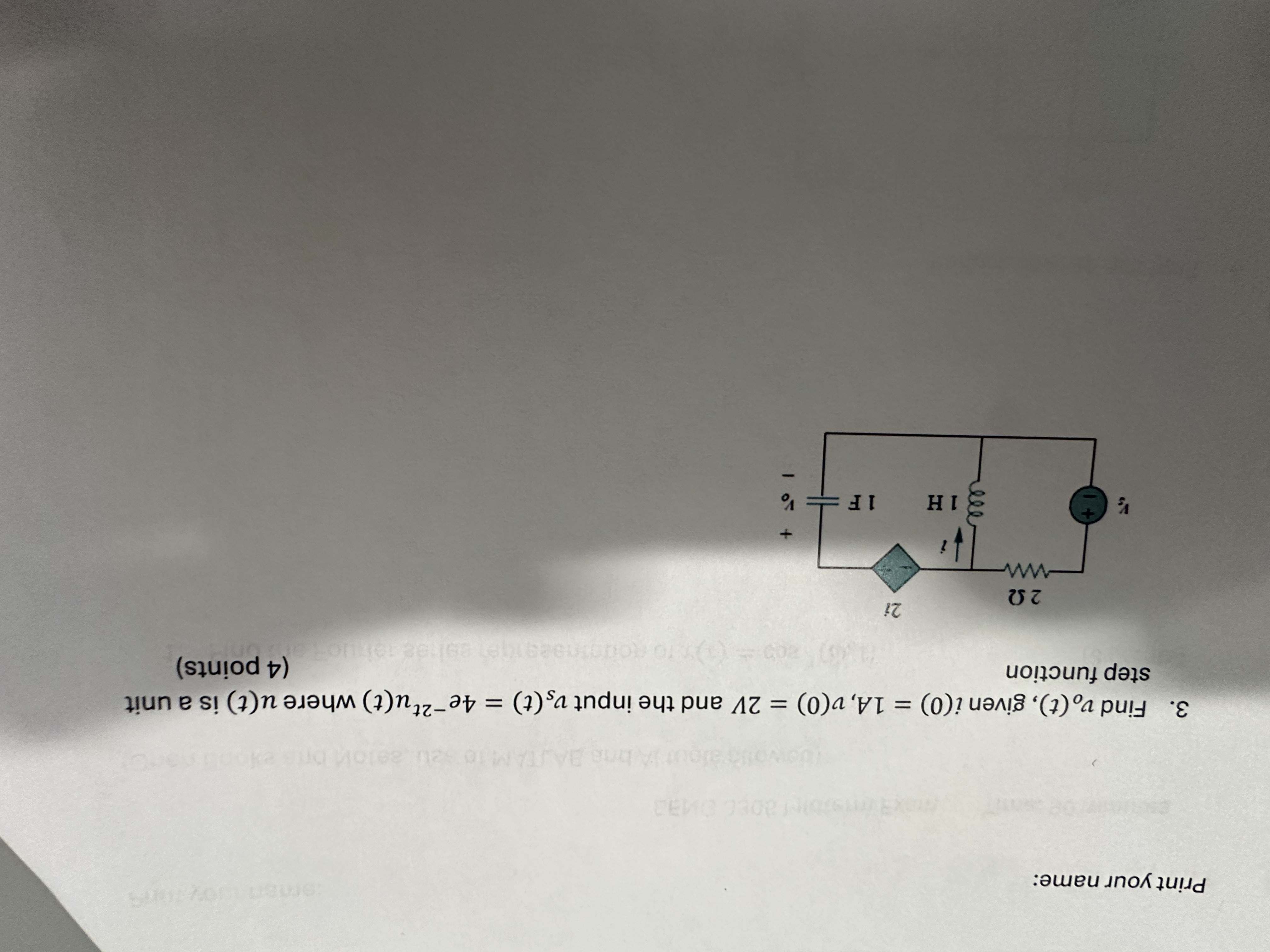 Solved Find vo(t), ﻿given i(0)=1A,v(0)=2V ﻿and the input | Chegg.com