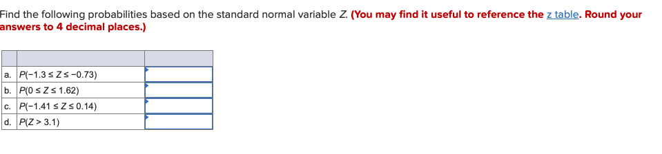 Solved Find the following probabilities based on the | Chegg.com