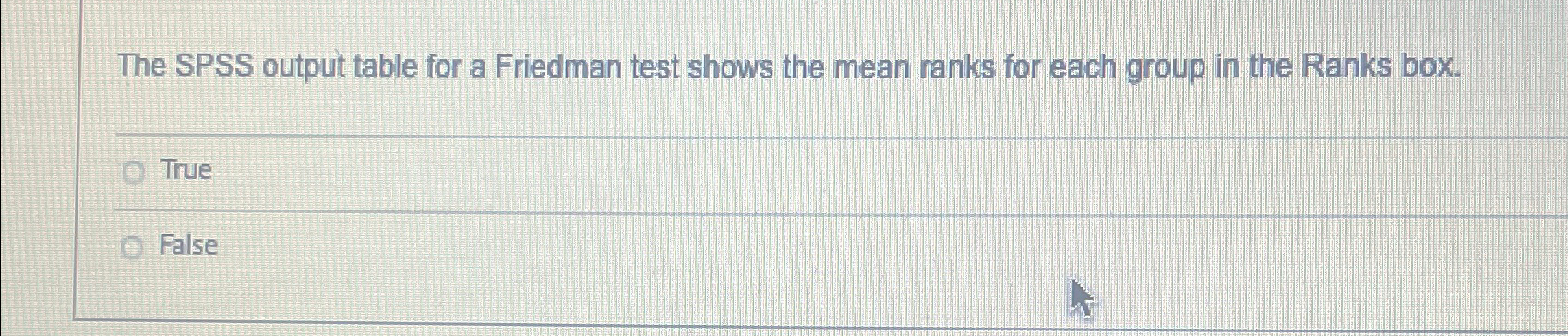 Solved The SPSS output table for a Friedman test shows the | Chegg.com