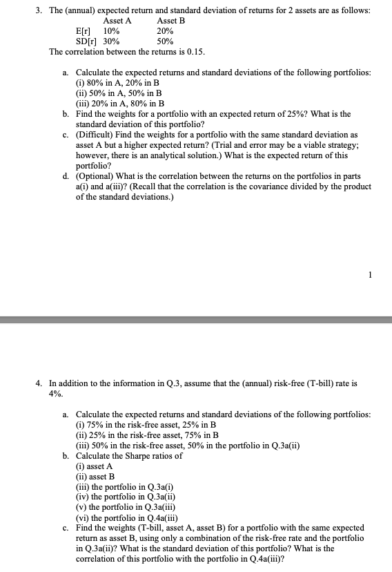 Solved The (annual) ﻿expected return and standard deviation | Chegg.com