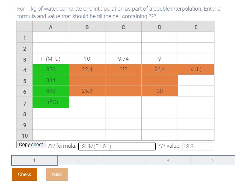 For 1kg ﻿of water, complete one interpolation as part | Chegg.com