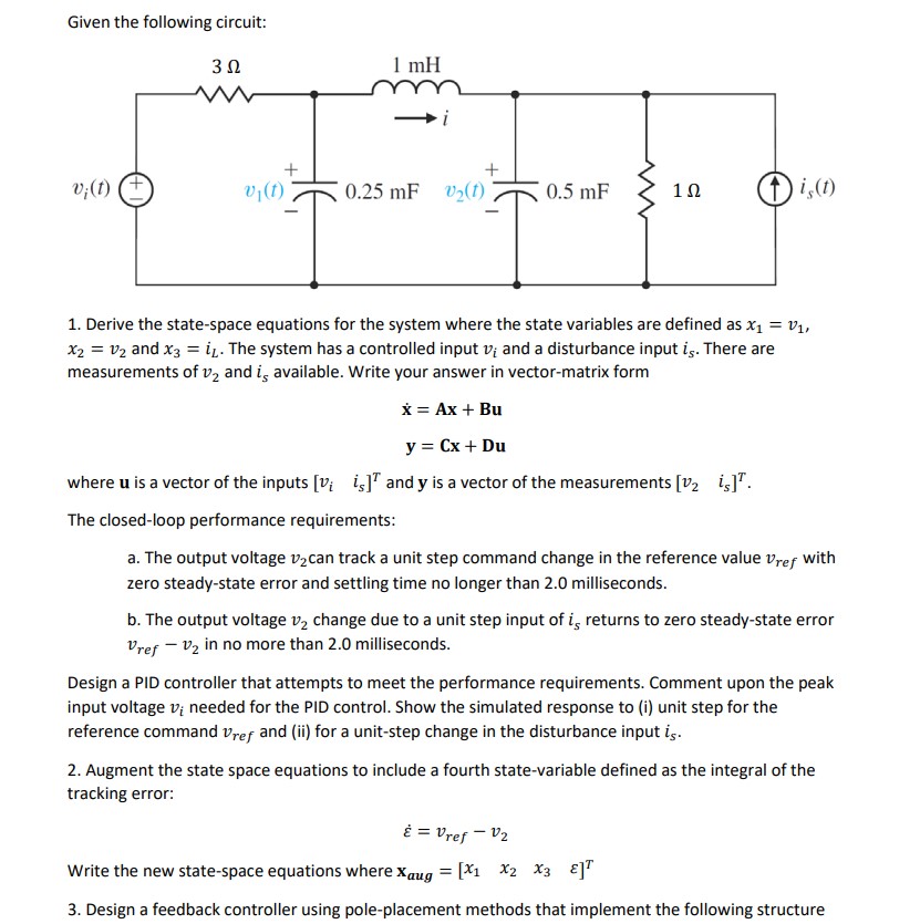 Given the following circuit:Derive the state-space | Chegg.com