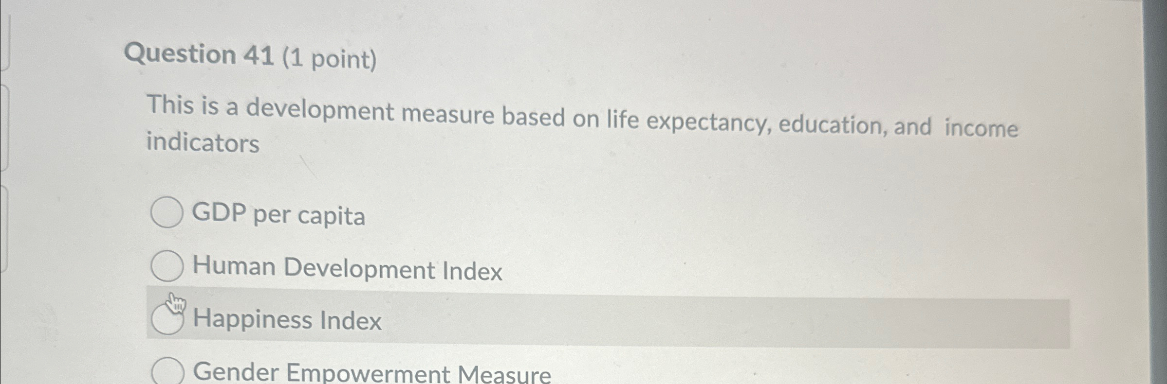 Solved Question 41 (1 ﻿point)This is a development measure | Chegg.com