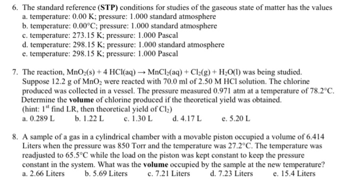 Solved 6. The standard reference (STP) conditions for | Chegg.com