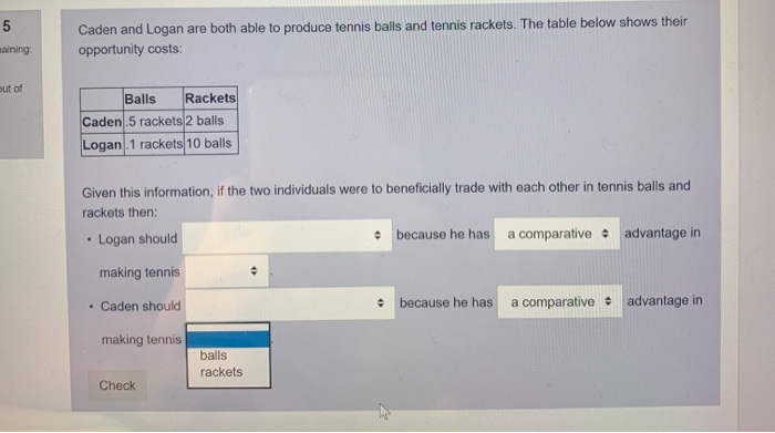 Solved 5 Caden and Logan are both able to produce tennis | Chegg.com