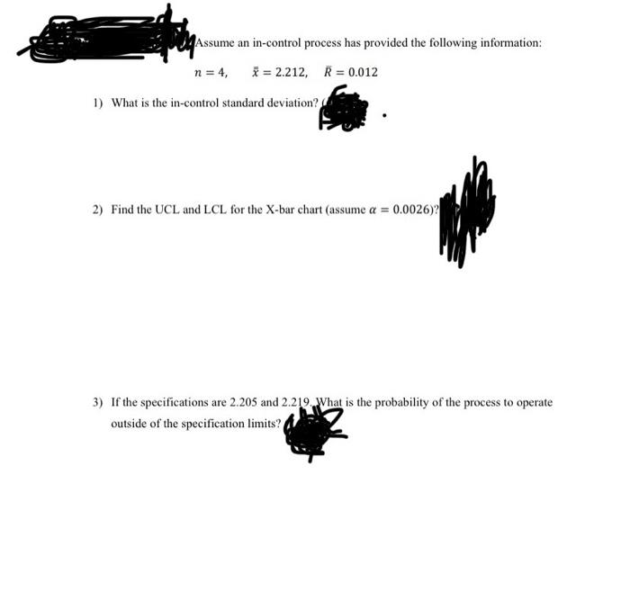 Solved Assume an in-control process has provided the | Chegg.com