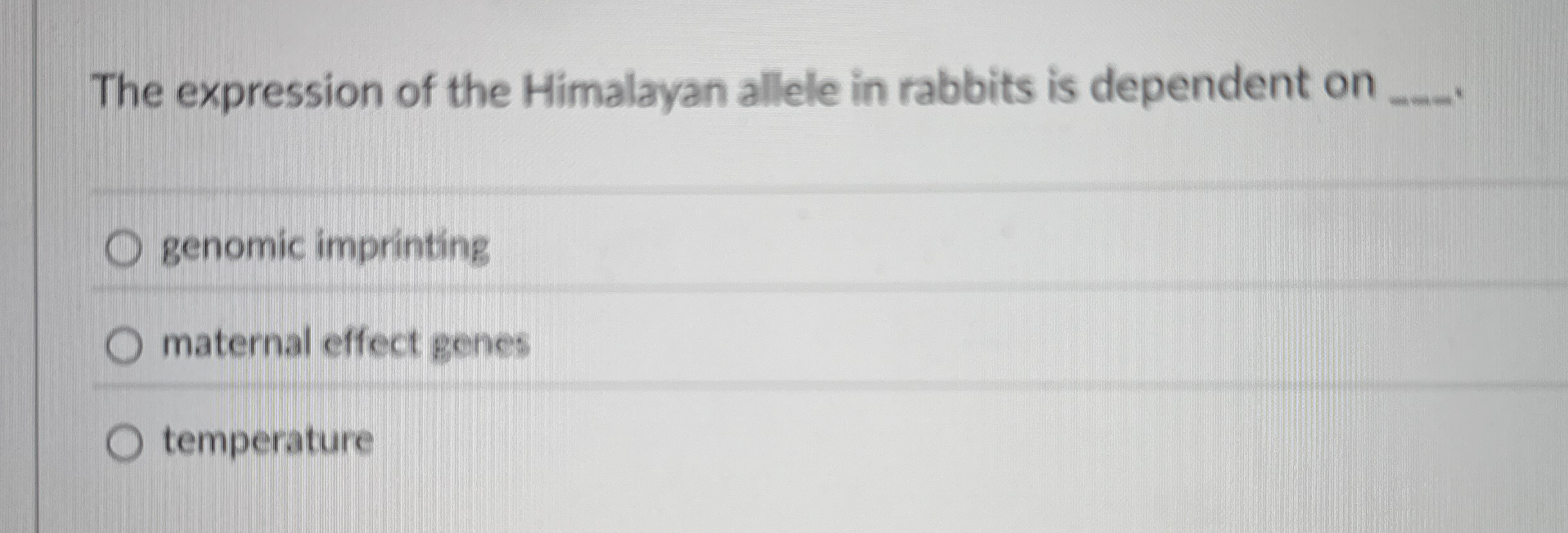 Solved The expression of the Himalayan allele in rabbits is | Chegg.com