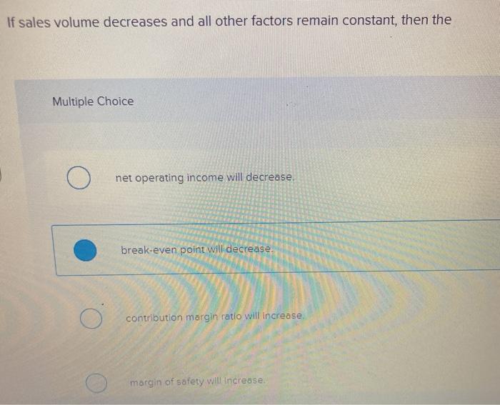 Solved If sales volume decreases and all other factors | Chegg.com