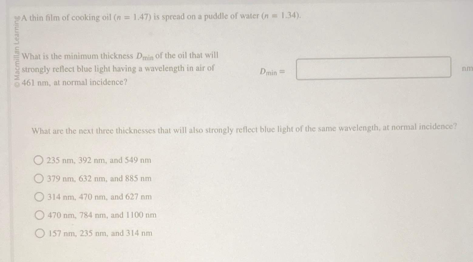 Solved A thin film of cooking oil | Chegg.com