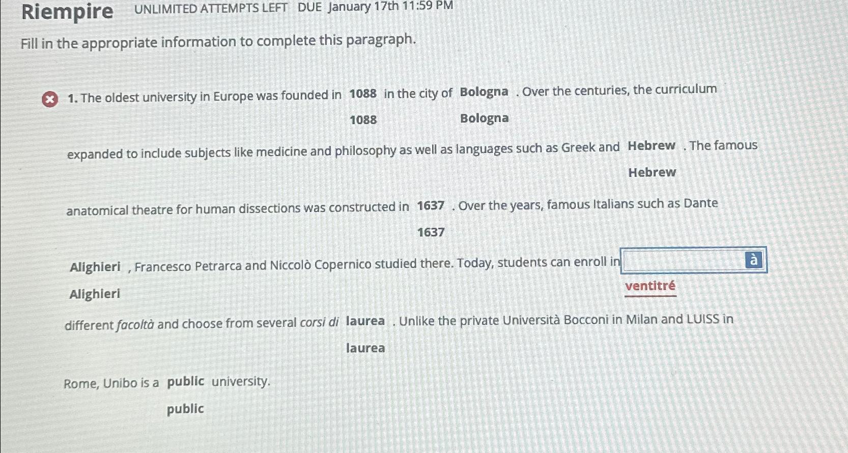 Solved RiempireUNLIMITED ATTEMPTS LEFT DUE January 17th | Chegg.com