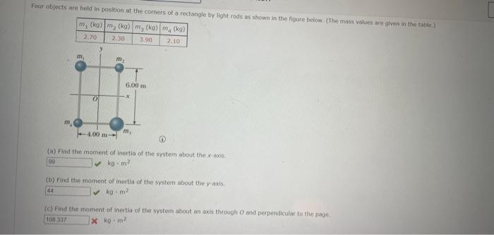 Solved Four objects are held in position at the comers of a | Chegg.com