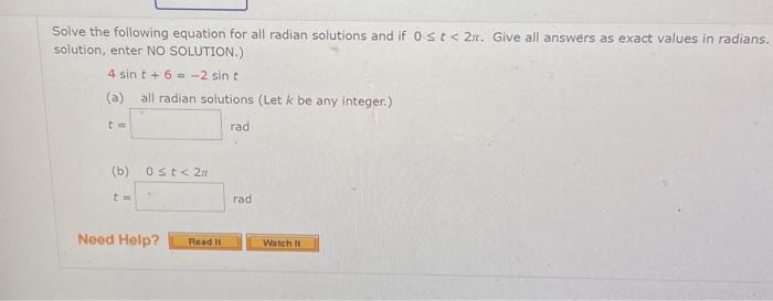 Solved Solve the following equation for all radian solutions | Chegg.com