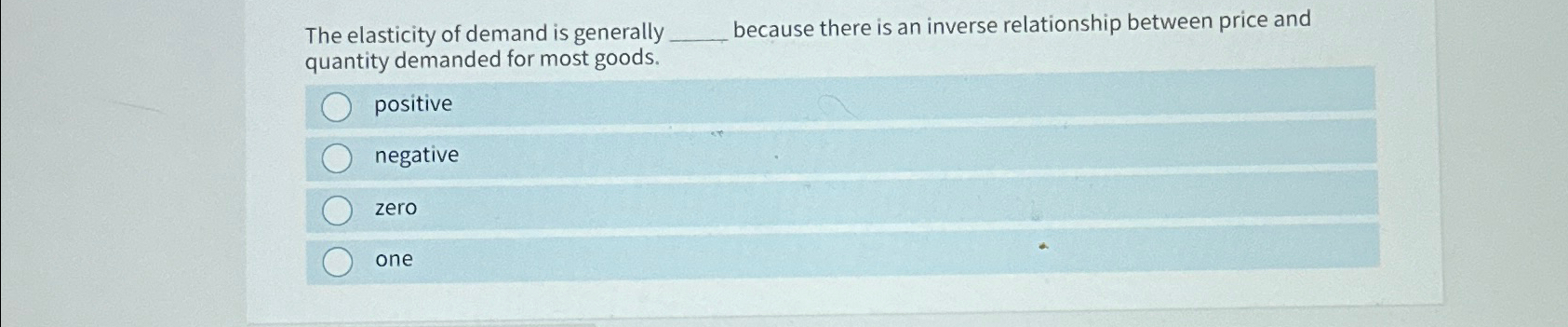 Solved The elasticity of demand is generally because there | Chegg.com