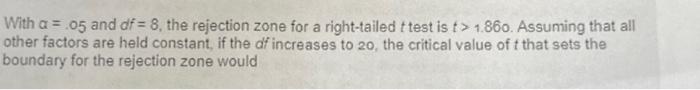 Solved With a = .05 and df = 8, the rejection zone for a | Chegg.com