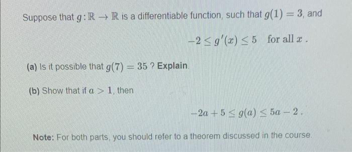Solved Suppose that g:R - R is a differentiable function | Chegg.com