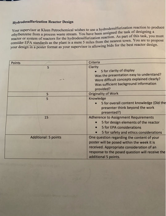 Hydrodesulfurization Reactor Design Your supervisor | Chegg.com
