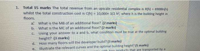 Solved 1. Total 15 marks The total revenue from an upscale | Chegg.com