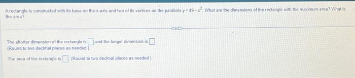 Arectangle is constructed with is base on the x-axis | Chegg.com
