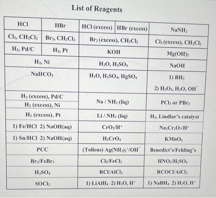 Solved Please use the picture of the list of reagents to | Chegg.com