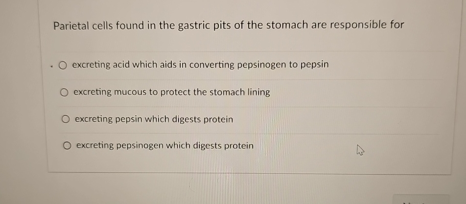 Solved Parietal cells found in the gastric pits of the | Chegg.com