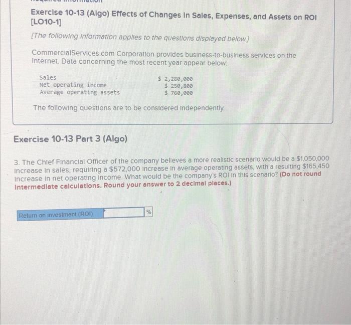 Solved Required information Exercise 10-13 (Algo) Effects of | Chegg.com
