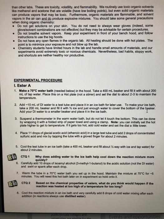 Solved Experiment #6 Ester Synthesis PRE-LAB ASSIGNMENT This | Chegg.com
