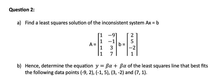 Solved a) Find a least squares solution of the inconsistent | Chegg.com