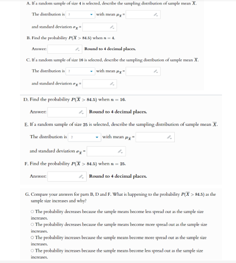 A. ﻿If a random sample of size 4 ﻿is selected, | Chegg.com