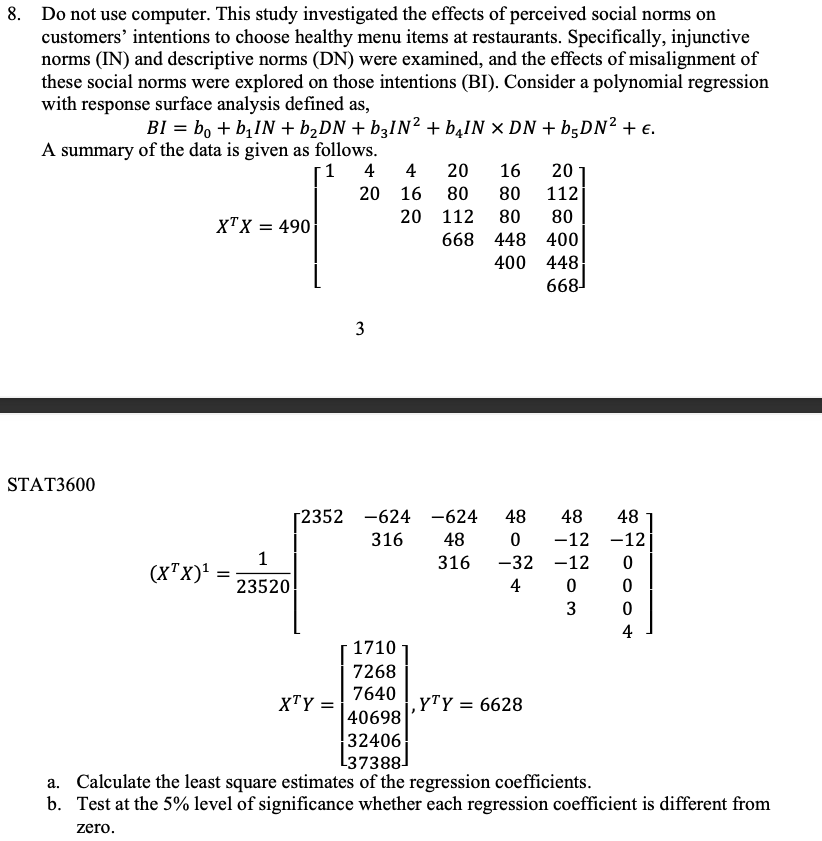 Solved Do not use computer. This study investigated the | Chegg.com