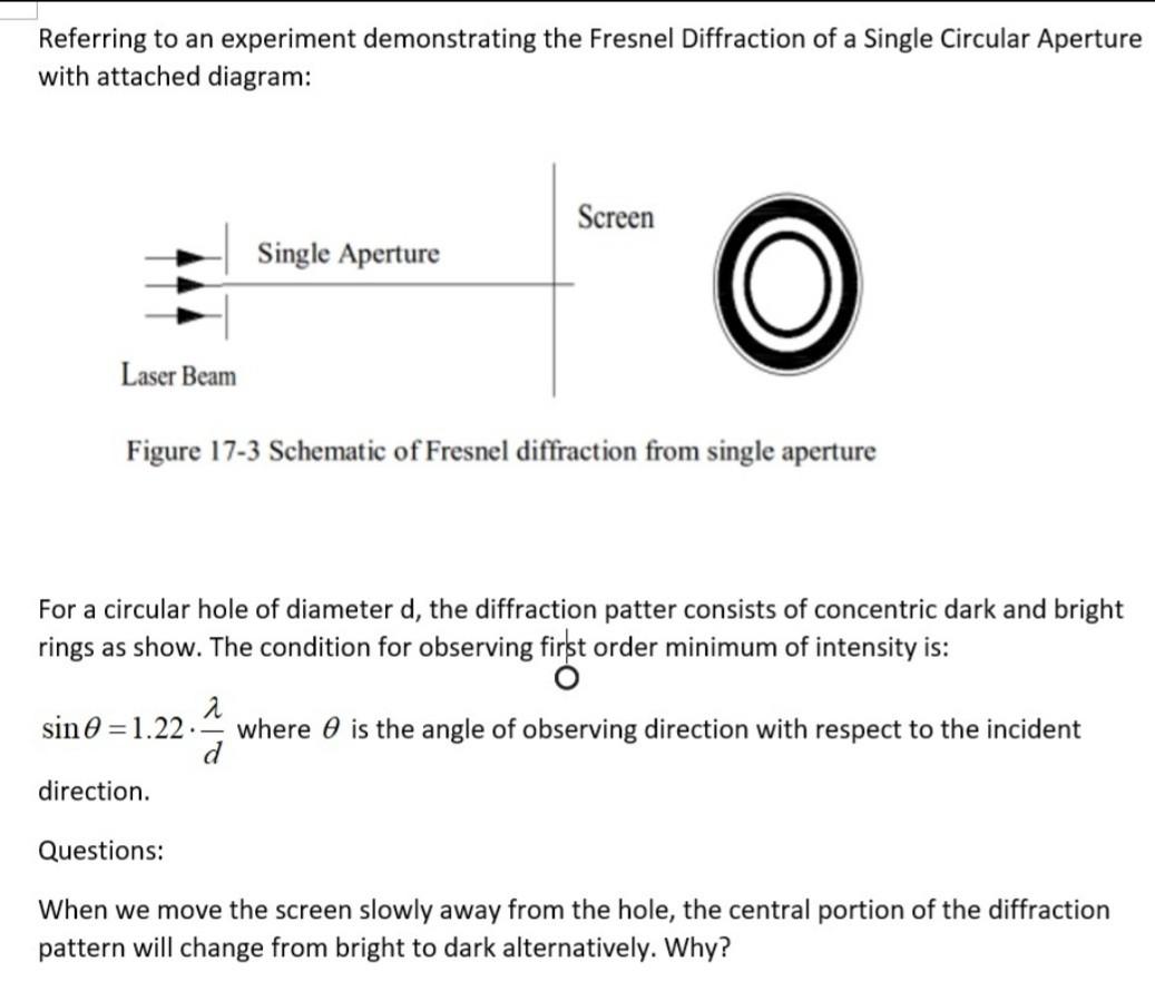 Solved Referring to an experiment demonstrating the Fresnel | Chegg.com