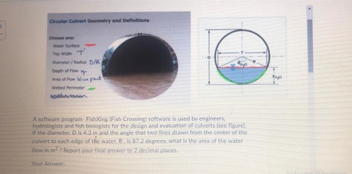 Solved Circular Culvert Geometry and Definitions Choose one | Chegg.com