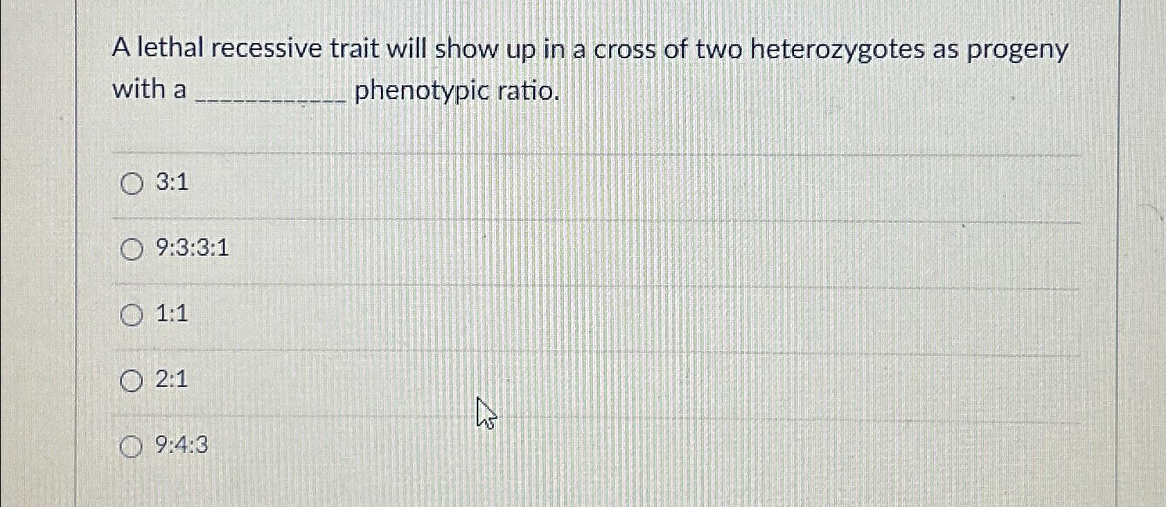 Solved A lethal recessive trait will show up in a cross of | Chegg.com