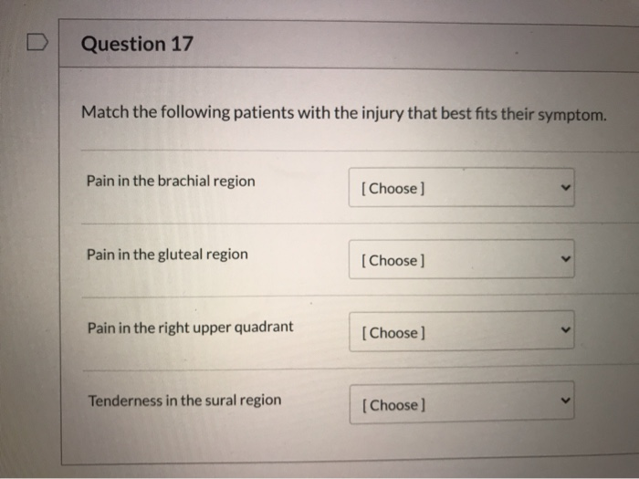 Solved Question 17 Match the following patients with the | Chegg.com