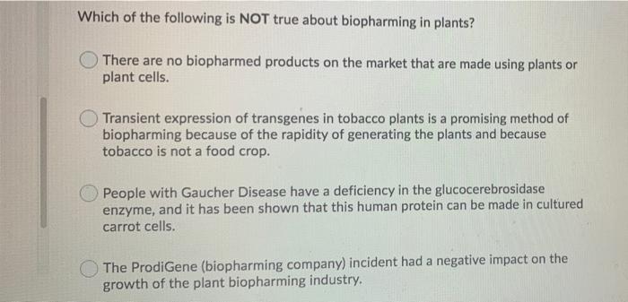 Solved Which of the following is NOT true about biopharming | Chegg.com