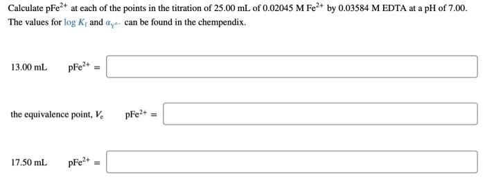 Solved Calculate pFe2+ at each of the points in the | Chegg.com