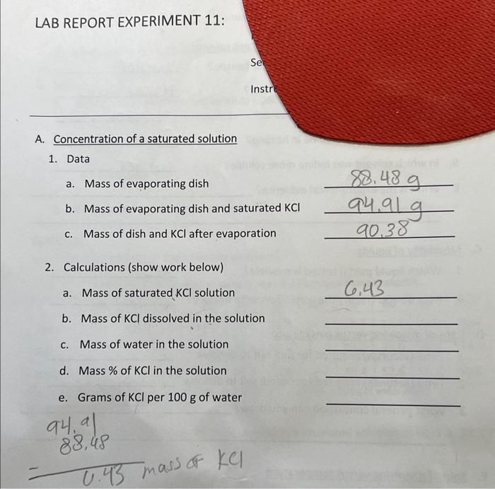 Solved LAB REPORT EXPERIMENT 11: Se Instr A. Concentration | Chegg.com