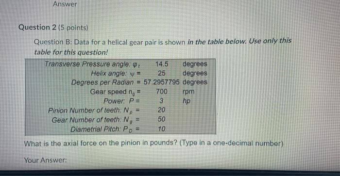 Question 1 (5 polits) Question A: Data for a helical | Chegg.com Question 1 (5 polits) Question A: Data for a helical | Chegg.com